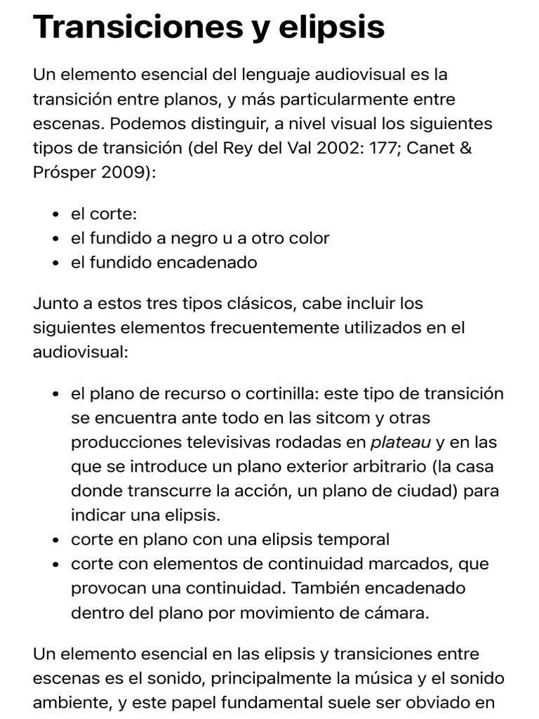 Transiciones y Elipsis - Recursos Sonoros Audiovisuales | PDF