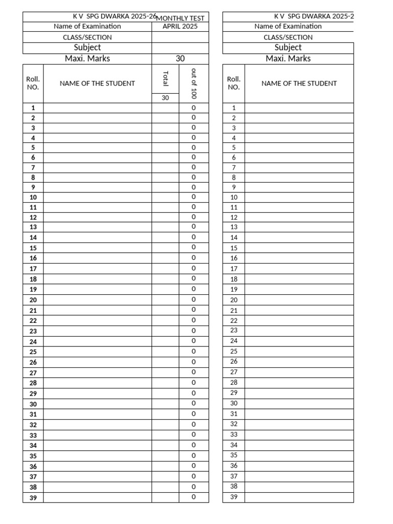MONTHLY TEST Award List Out of 30 | PDF