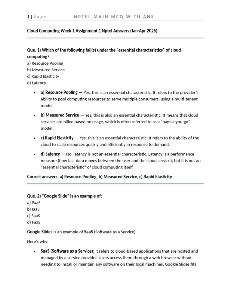 Nptel CC 2025 Qa | PDF | Cloud Computing | Software As A Service