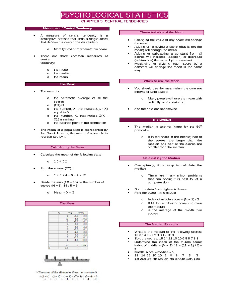 Chap 3 - Psych Stats Final | PDF | Mean | Mode (Statistics)