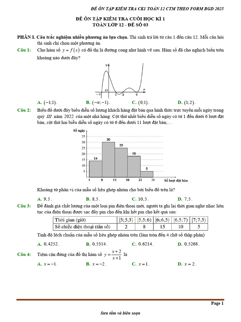 Đề CK1 - Lớp 12 | PDF