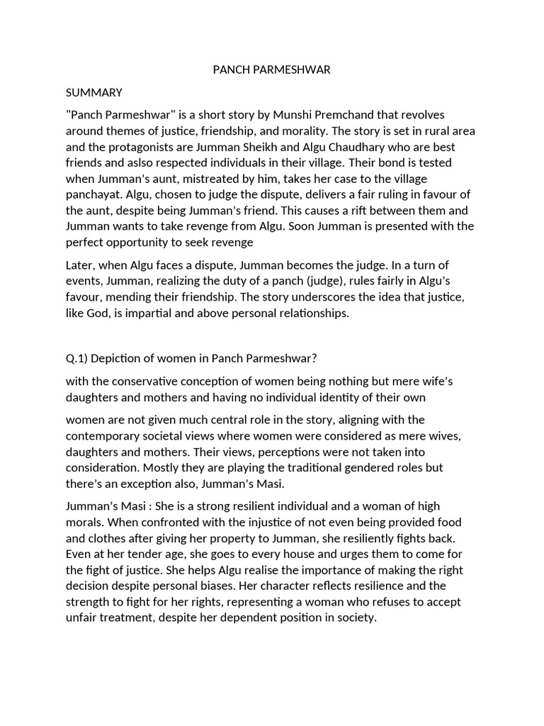 Panch Parmeshwar Summary | PDF | Justice | Crime & Violence