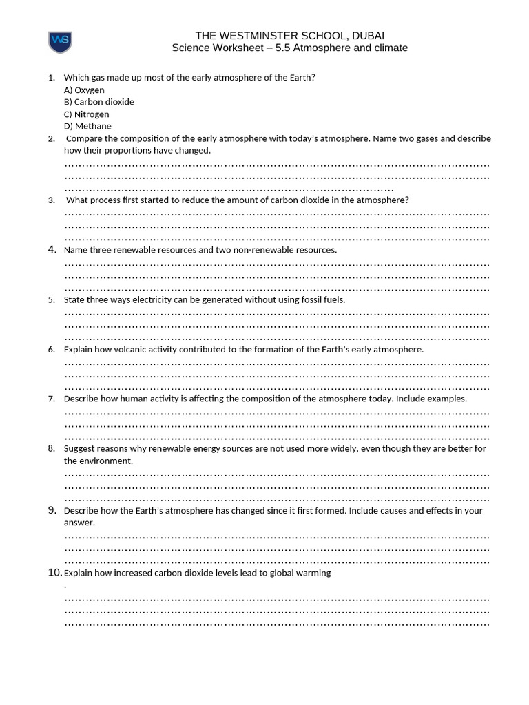 Atmosphere and Climate Science Worksheet | PDF | Greenhouse Gas ...