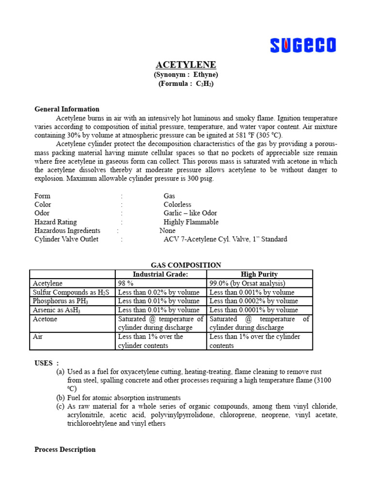 Acetylene Gas: Properties and Safety Guidelines | PDF | Valve | Density