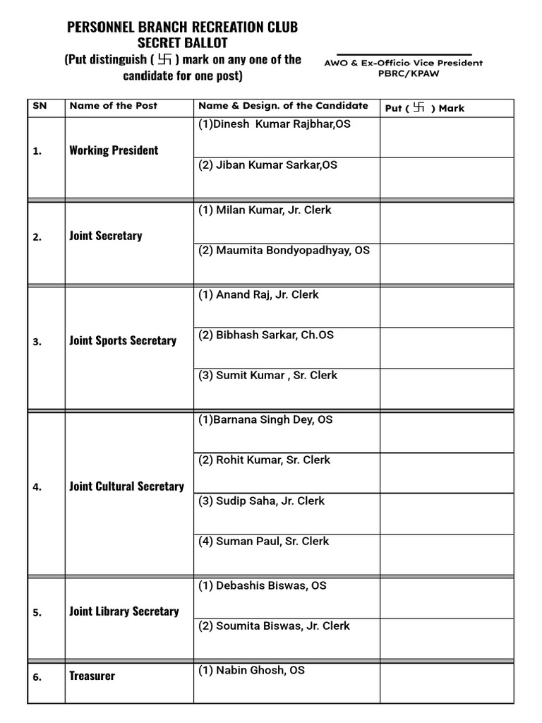 PBRC Secret Ballot | PDF