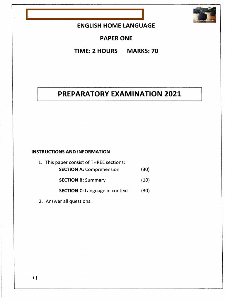 Local English Grade 12 Trial 2021 P1 and Memo | PDF