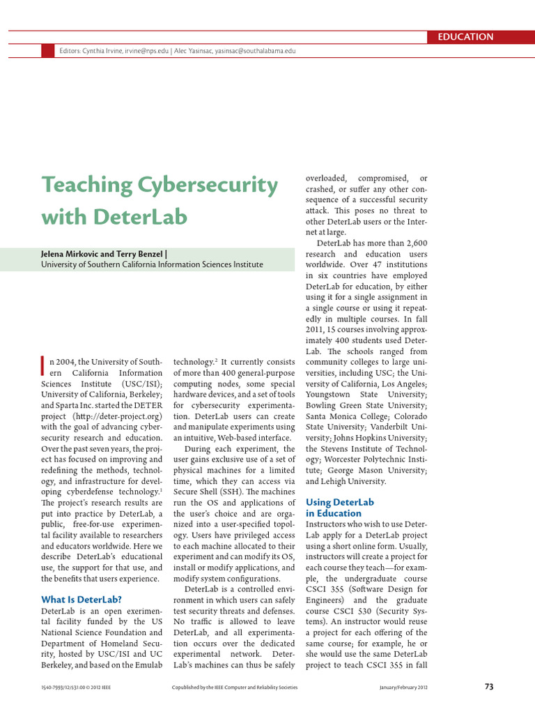 Mirkovic - Benzel - Teaching Cybersecurity With Deterlab - Ieee ...
