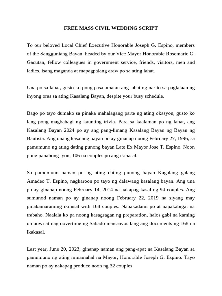 Free Mass Civil Wedding Script | PDF