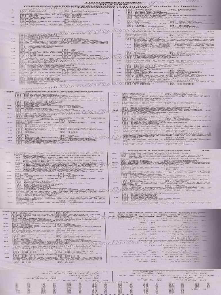 Past Paper 2020 PPSC Irrigation and Power Department Zilladar BS 14 ...