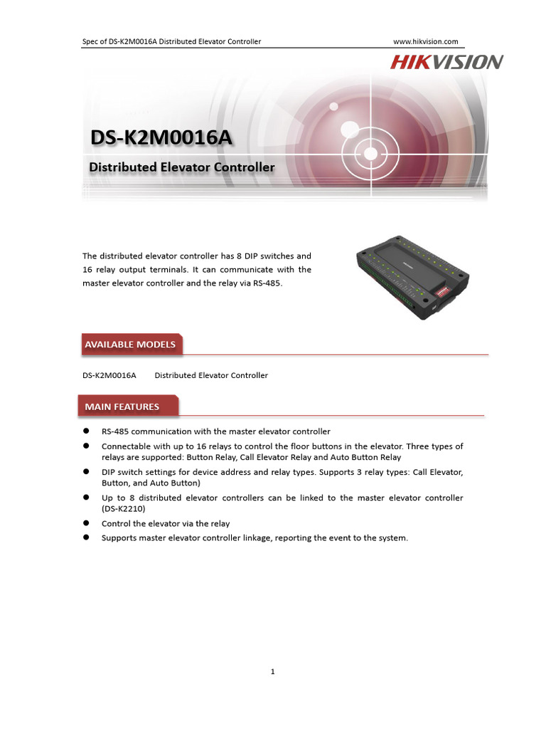 Spec of DS K2M0016A Distributed Elevator Controller 20170113 | PDF