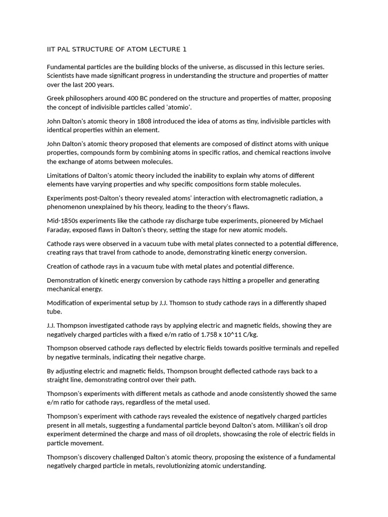 Iit Pal Structure of Atom | PDF | Atoms | Electron