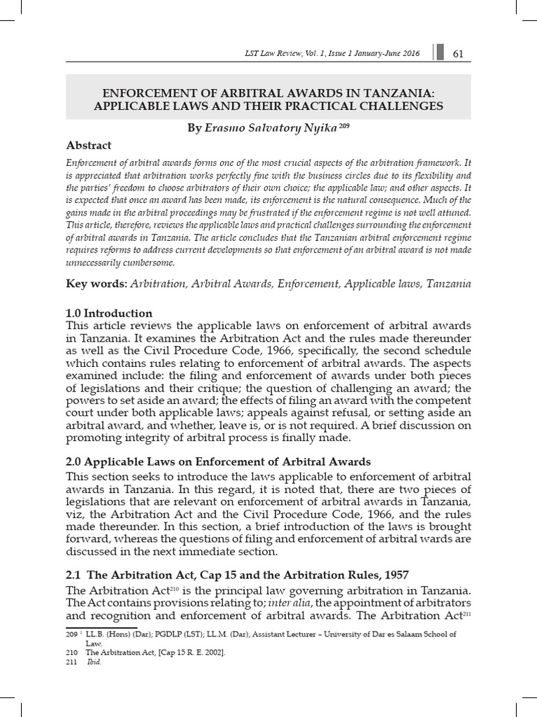LST Law Review, Vol. 1, Issue 1 January-June 2016 | PDF | Arbitration ...