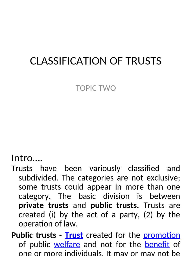 Classification of Trusts | PDF | English Trust Law | Civil Law (Legal System)
