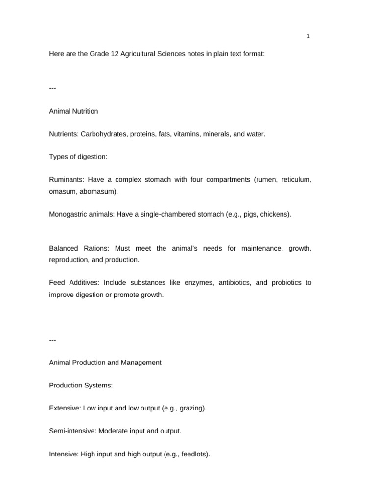 Grade 12 Agricultural Sciences Notes | PDF