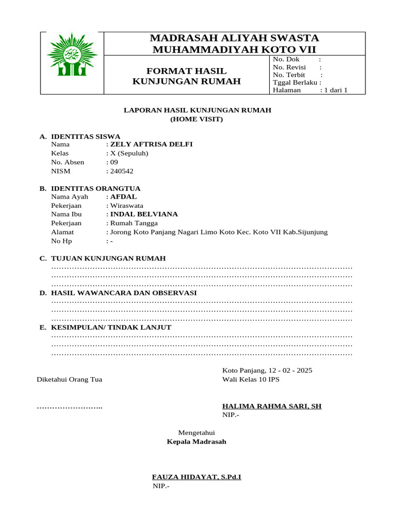 Format Kunjungan Rumah Baru | PDF