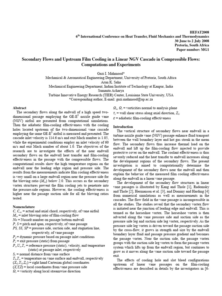 Secondary Flows in NGV Cascade Cooling | PDF | Vortices | Turbine