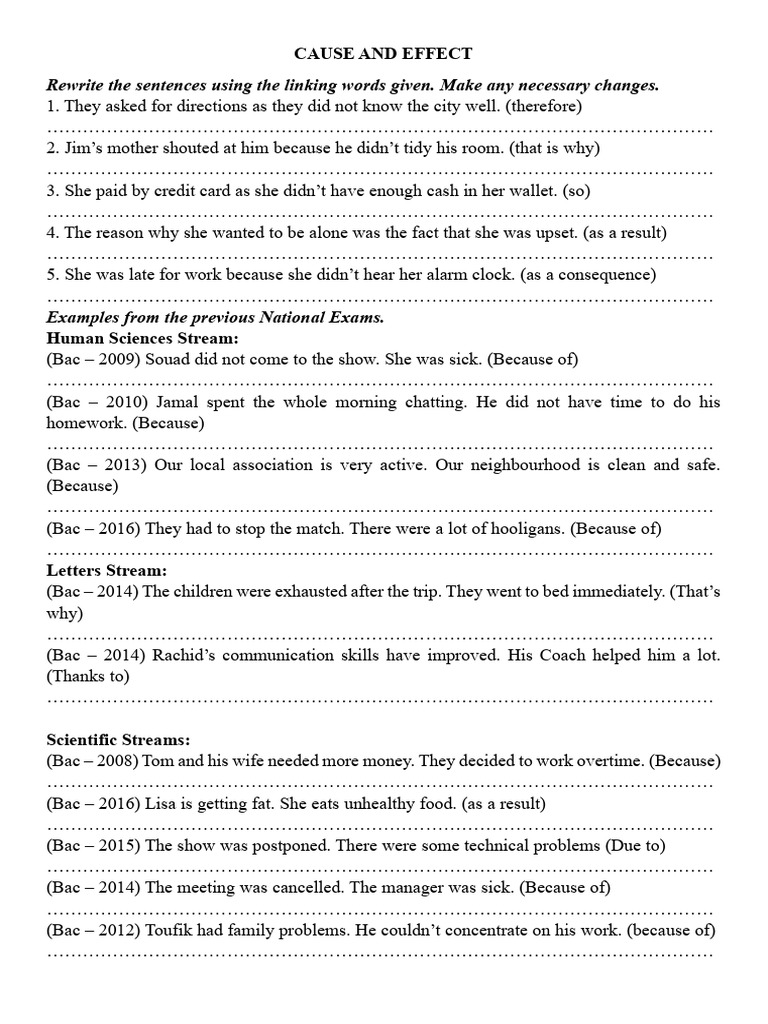 Cause and Effect Exercises | PDF