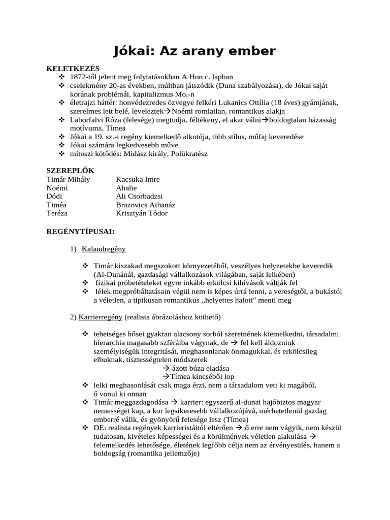 Jókai Mór Az Aranyember | PDF