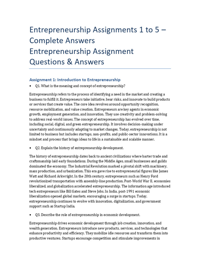 Entrepreneurship_Assignments_1_to_5 | PDF | Entrepreneurship | Startup Company