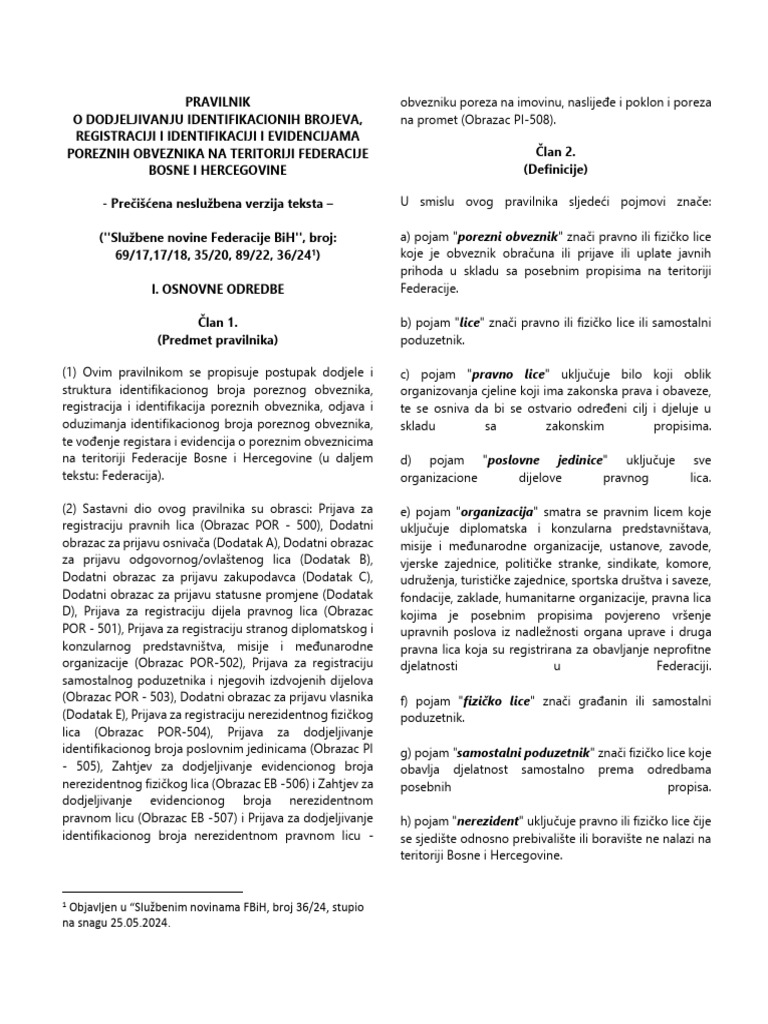 Pravilnik-ID BROJ-precisceni-2024 | PDF