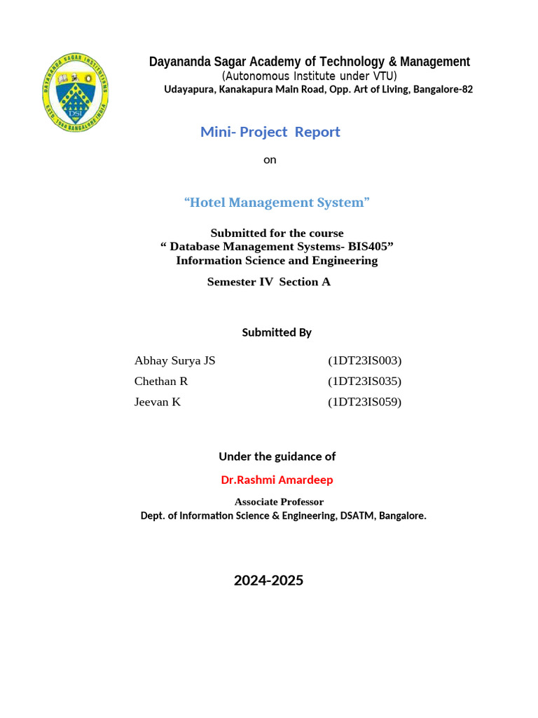 Hotel Management Dbms Report | PDF | Databases | World Wide Web