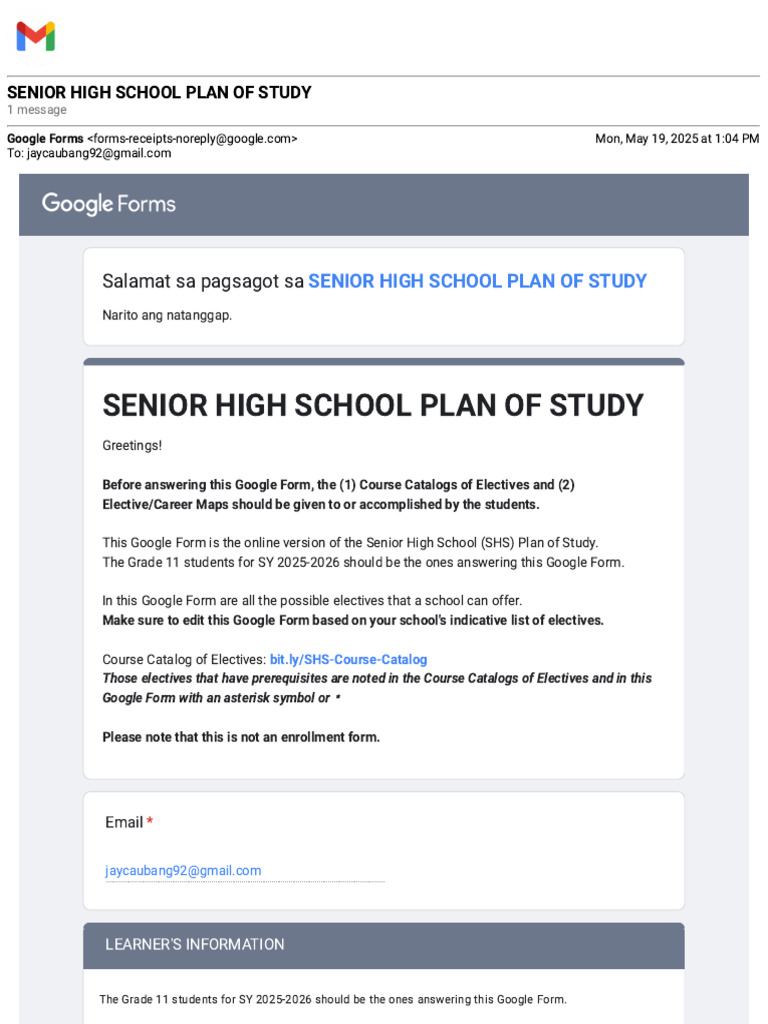 Gmail - Senior High School Plan of Study | PDF | The Arts
