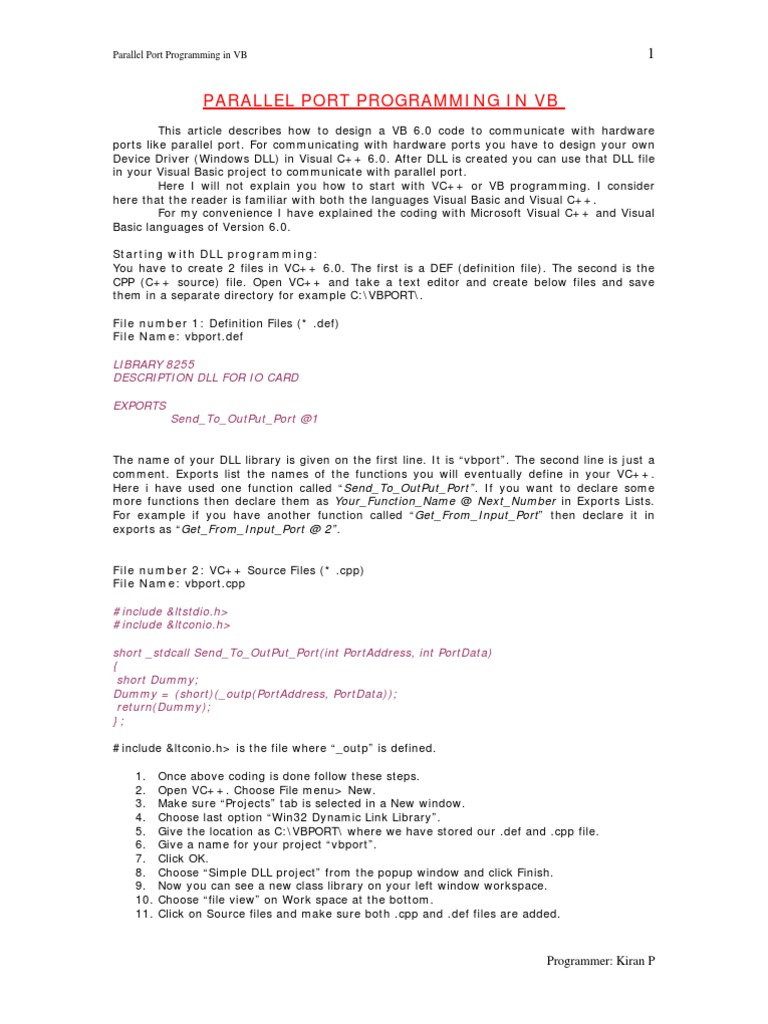 Parallel Port Program in VB | PDF | Library (Computing) | Operating System Technology