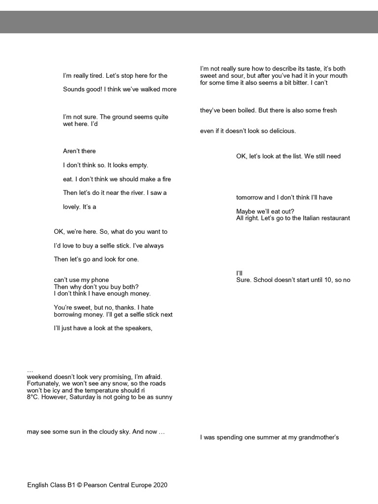 B1 English Class Units 1-3 Test | PDF | Meal | Cuisine