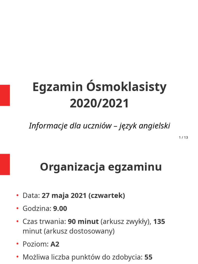 E8 2020 - 2021 Informacje Dla Uczniow | PDF