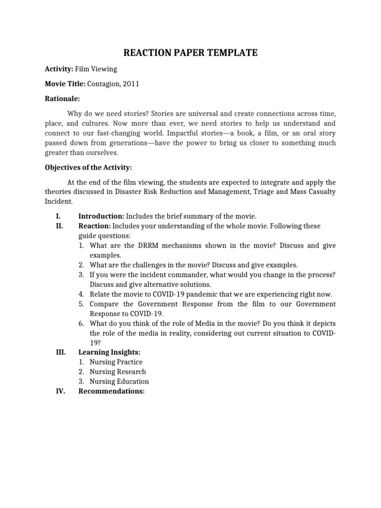 Contagion Film Reaction Paper Guide | PDF