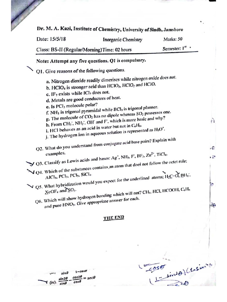 Chemistry Past Paper | PDF