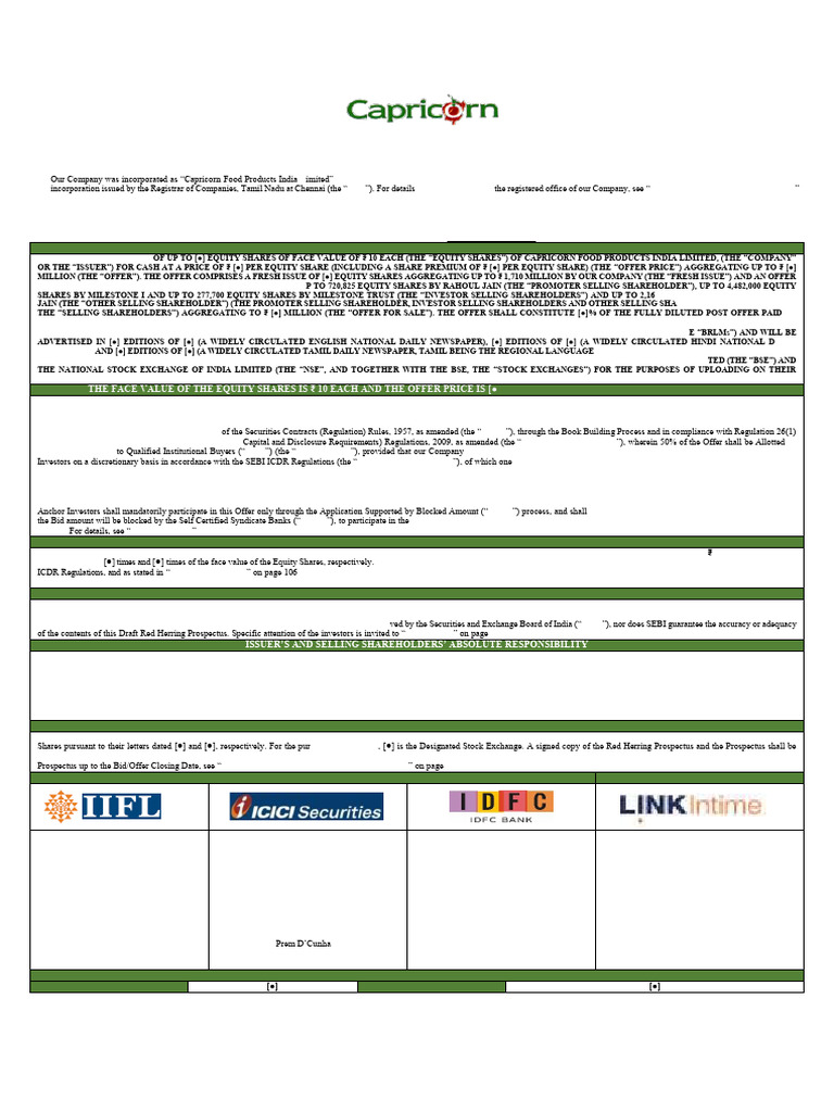 Capricorn Food Products India Limited - DRHP Feb 2018 | PDF | Stocks ...
