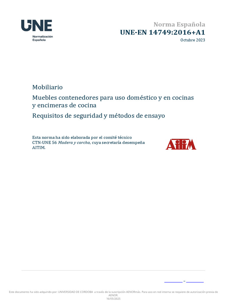 Norma UNE-EN 14749: Seguridad Mobiliario | PDF | Mueble | Lentes
