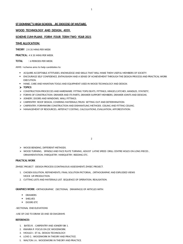 WTD_4059_SCHEME-CUM_PLAN_FORM_FOUR_TERM_TWO | PDF | Carpentry | Decorative Arts