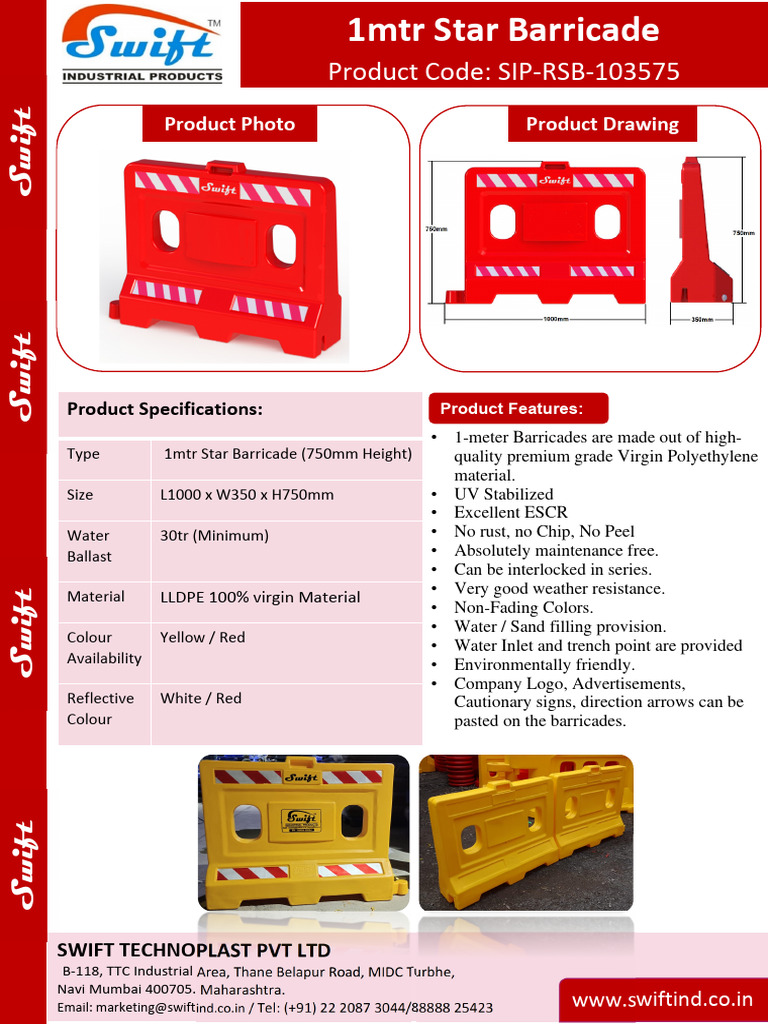 TDS - 1mtr Star Barricade (RSB-103575) | PDF