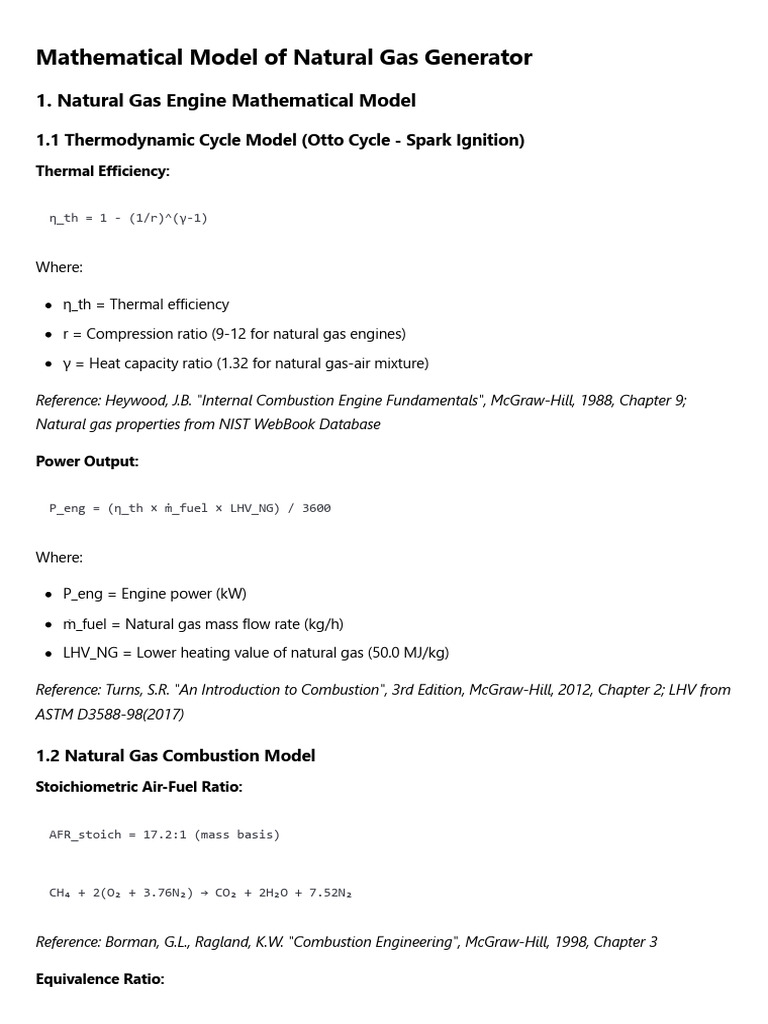 Natural Gas Generator Mathematical Model | PDF | Engines | Natural Gas