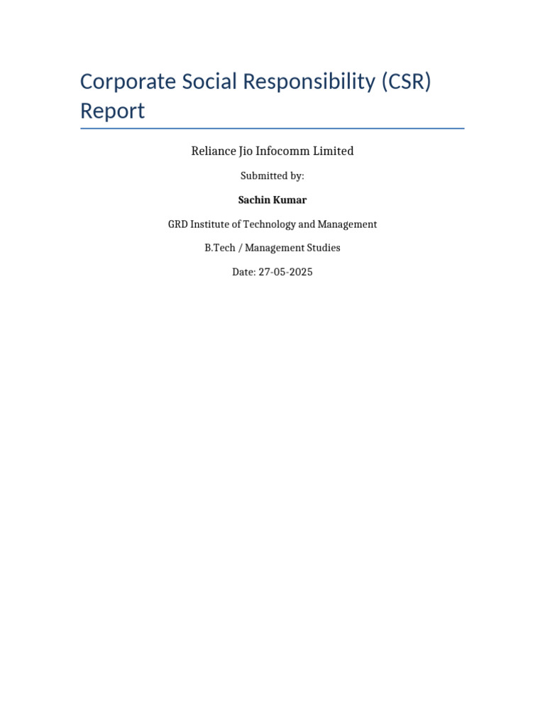CSR Report Reliance Jio Draft | PDF