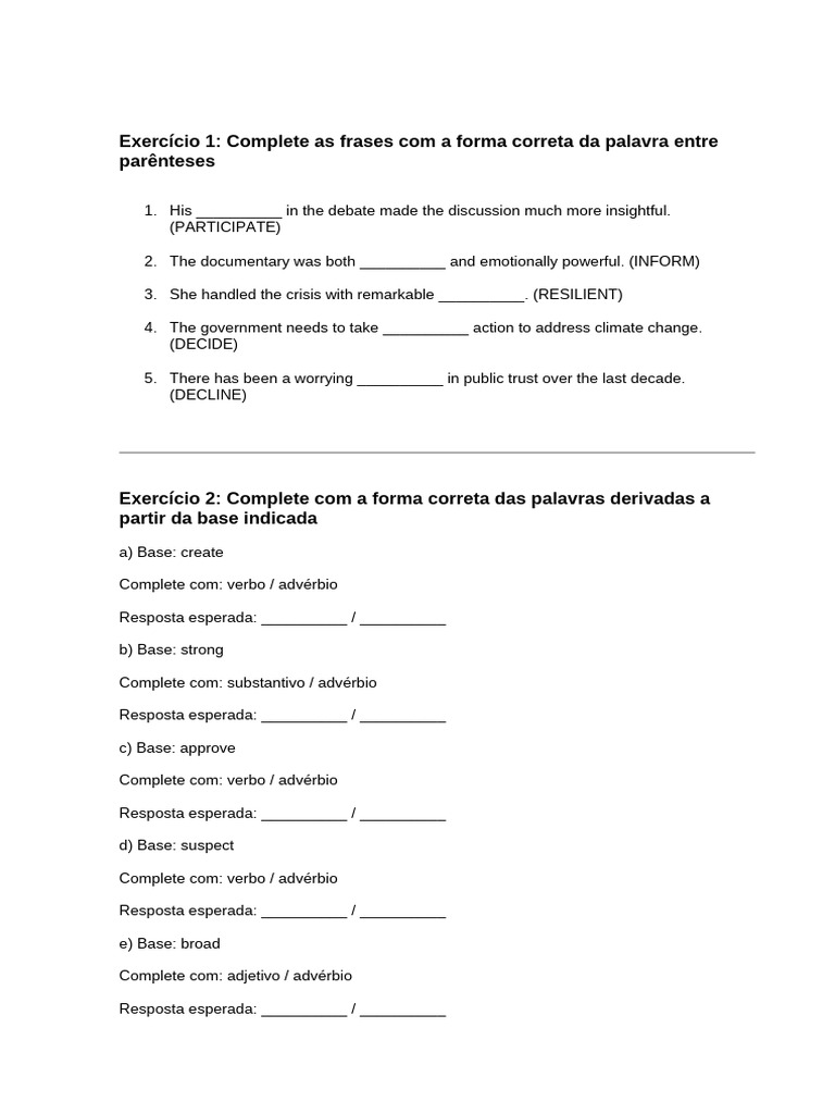 Word Formation Exercise | PDF