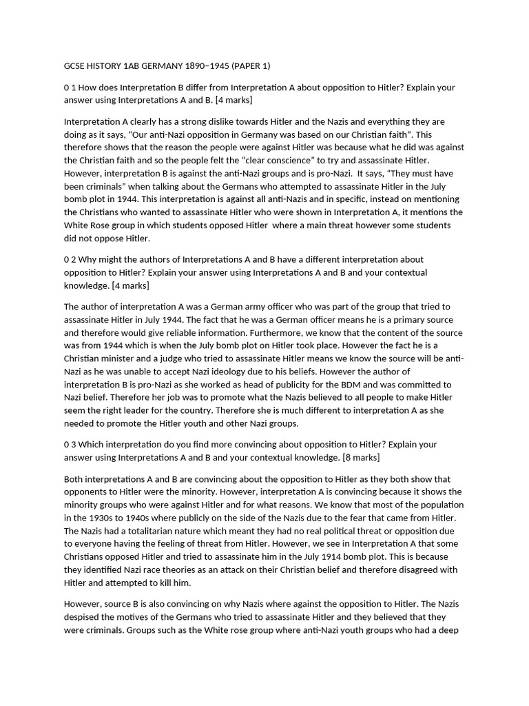 Gcse History 1ab Germany 1890 2018 | PDF | Weimar Republic | Nazi Germany