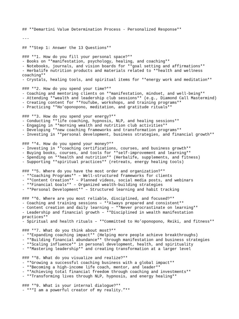 Updated Demartini Value Response | PDF | Law Of Attraction (New Thought ...