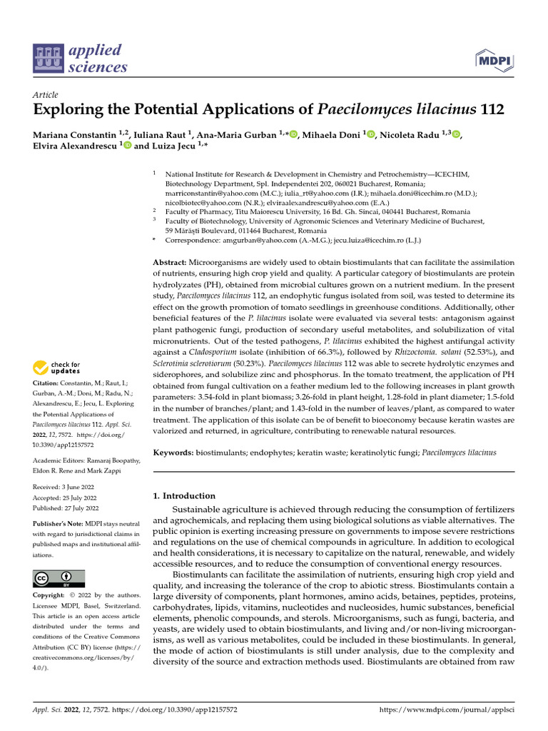 Exploring The Potential Applications of Paecilomyces Lilacinus 112 ...