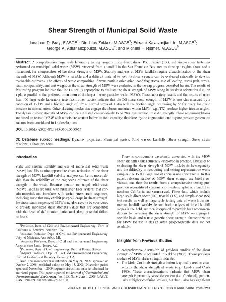 Bray (2009) Shear Strength of MSW | PDF | Strength Of Materials ...