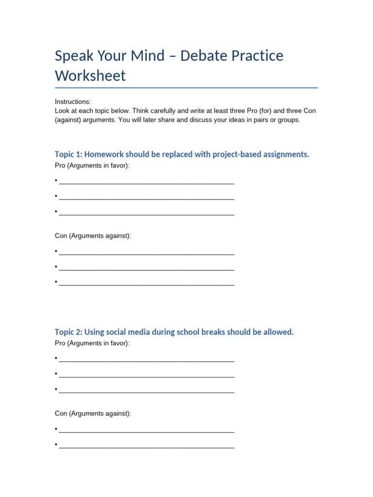 Teen Debate Worksheet FINAL | PDF
