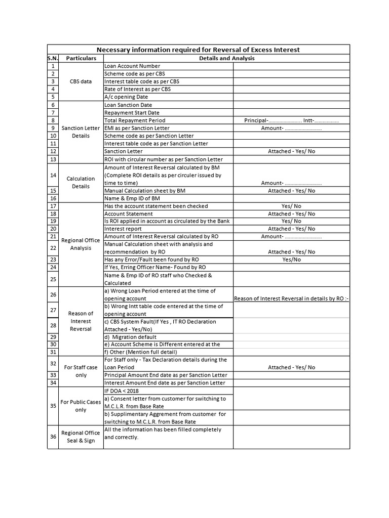 Interest Reversal Format For | PDF | Interest | Loans