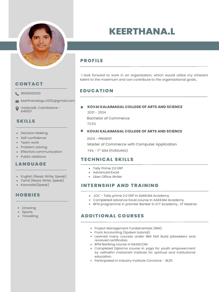 Keerthana.L Bio Data | PDF