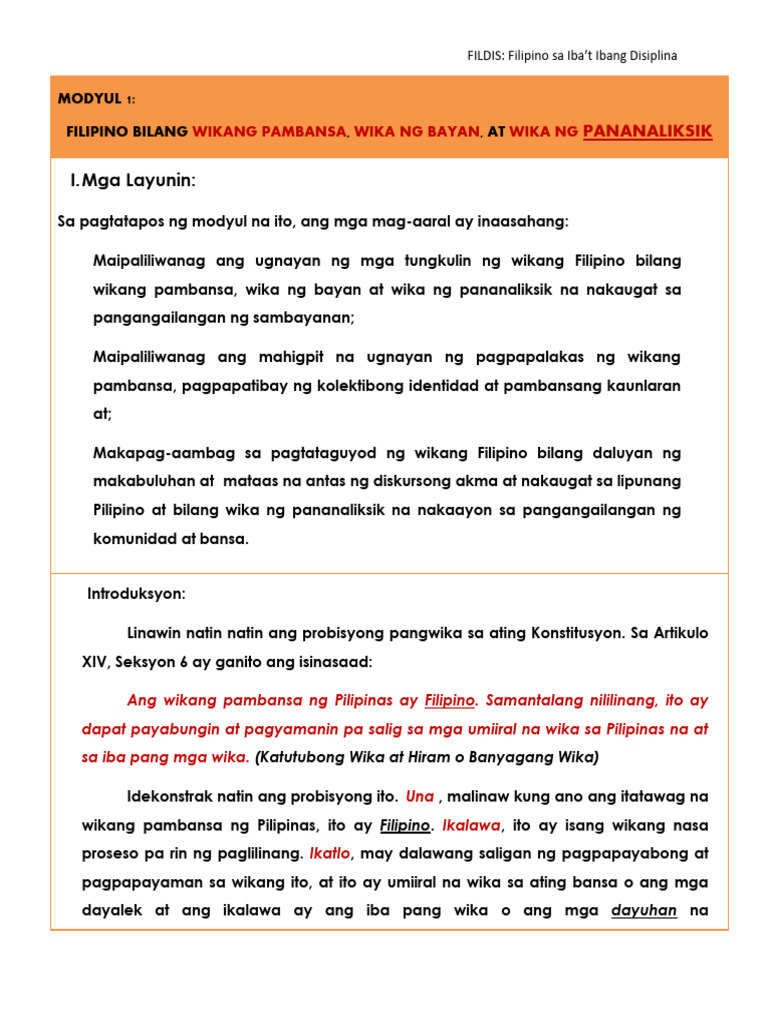 FILDIS Modyul 1 | PDF