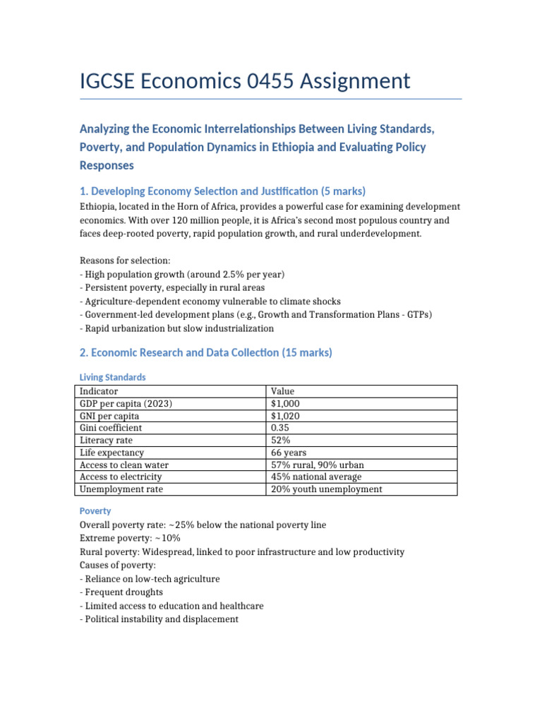 Ethiopia Economics Assignment Complete Jasmitha | PDF | Poverty | Poverty & Homelessness