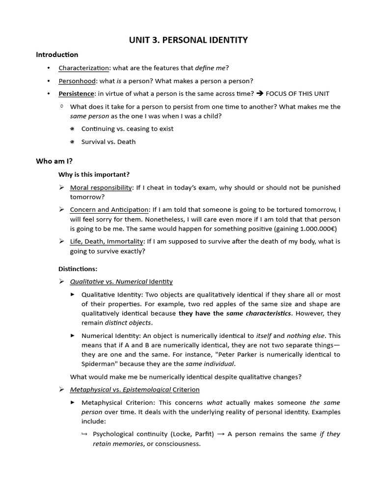 Understanding Personal Identity Concepts | PDF | Substance Theory ...