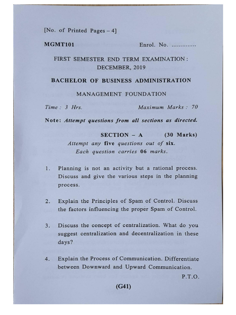 BBA 1st Sem All QP Dec-2019.Comp | PDF