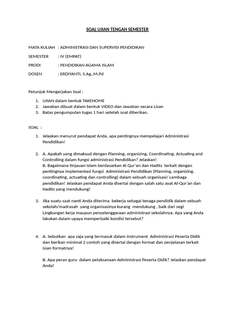 SOAL UTS PAI Genap 2025 (2) | PDF